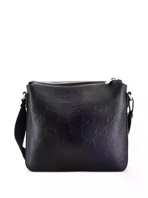 Gucci Front Zip Messenger Gg Embossed Perforated Leather Small Crossbody Bag