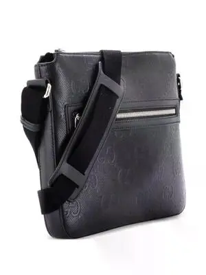 Gucci Front Zip Messenger Gg Embossed Perforated Leather Small Crossbody Bag