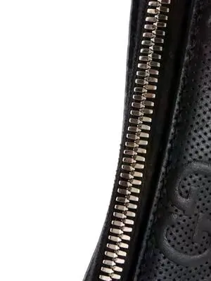 Gucci Front Zip Messenger Gg Embossed Perforated Leather Small Crossbody Bag