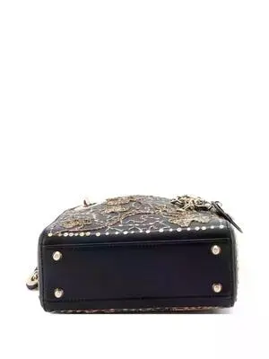 Dior Lady Mini Embroidered Calfskin Satchel - Black