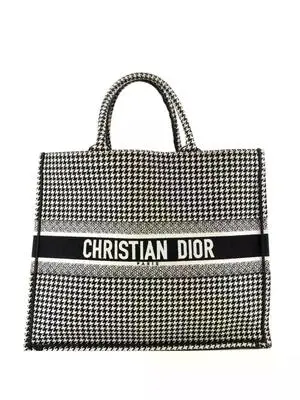 Dior Book Houndstooth Canvas Large Tote Bag - Black