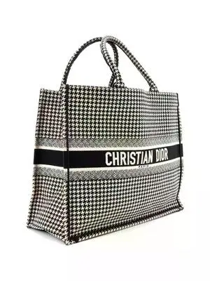 Dior Book Houndstooth Canvas Large Tote Bag - Black