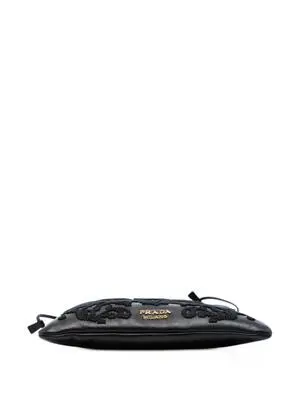Prada Embroidered Leather Drawstring Pouch