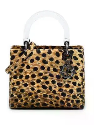 Dior Christian Dior 1999 Medium Leopard Print Lady Dior Satchel Brown