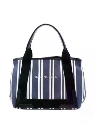 Balenciaga 2017 Canvas Striped Cabas S Tote - Blue