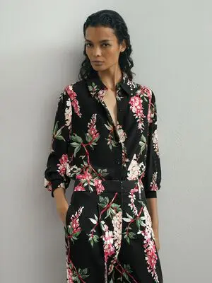 ATELIER Silk Chiffon Floral-print Leanna Shirt
