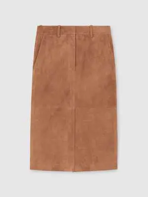 ATELIER Suede Pencil Midi Skirt