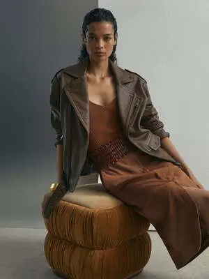 ATELIER Suede Pencil Midi Skirt