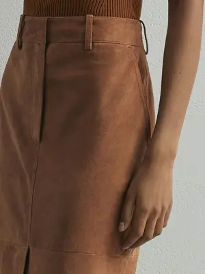 ATELIER Suede Pencil Midi Skirt