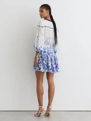 REISS Anisa Floral-print Belted Mini Dress - Ivory/blue