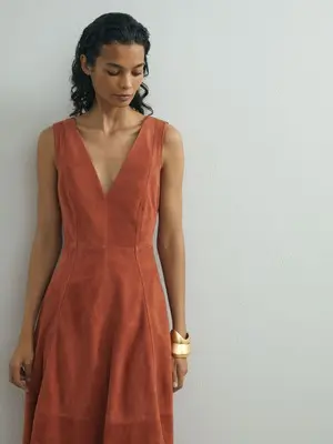 ATELIER Suede Sleeveless Midi Dress