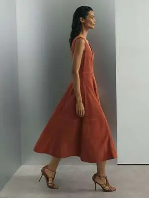 ATELIER Suede Sleeveless Midi Dress