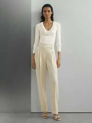 ATELIER Silk-blend Knit Top With Ruffle V-neckline