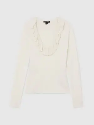 ATELIER Silk-blend Knit Top With Ruffle V-neckline