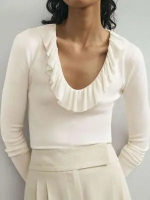 ATELIER Silk-blend Knit Top With Ruffle V-neckline
