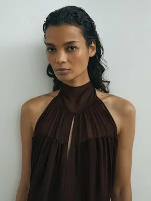 ATELIER Chiffon Draped Halterneck Maxi Dress
