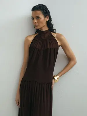 ATELIER Chiffon Draped Halterneck Maxi Dress