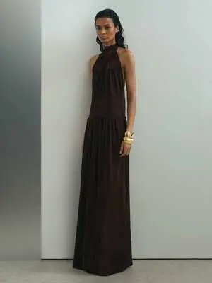 ATELIER Chiffon Draped Halterneck Maxi Dress