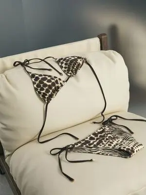 ATELIER Animal-print Reversible Bikini Top - Chocolate