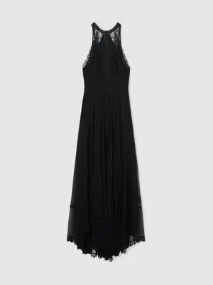 ATELIER Lace-trim Striped Mesh Maxi Dress