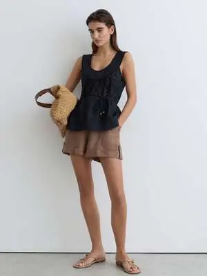 REISS Larna Cotton Broderie Anglaise Cami Top
