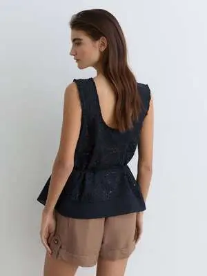 REISS Larna Cotton Broderie Anglaise Cami Top