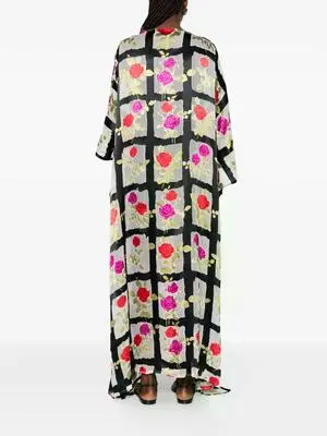 DOLCI FOLLIE Rose-pattern Grid Maxi Kaftan - Black