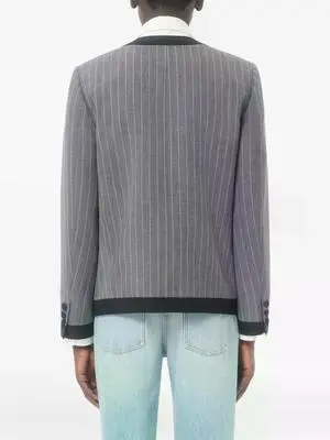 Valentino Garavani Pinstripe Wool Band Collar Jacket - Grey