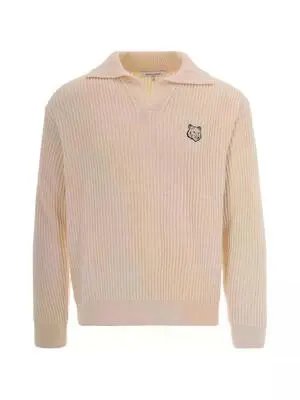Maison Kitsuné Polo-collar V-neck Sweater - Neutrals