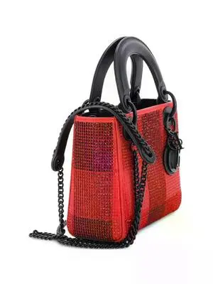Dior Lady Embellished Leather Mini Crossbody Bag - Red