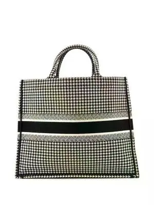 Dior Book Houndstooth Canvas Large Tote Bag - Black