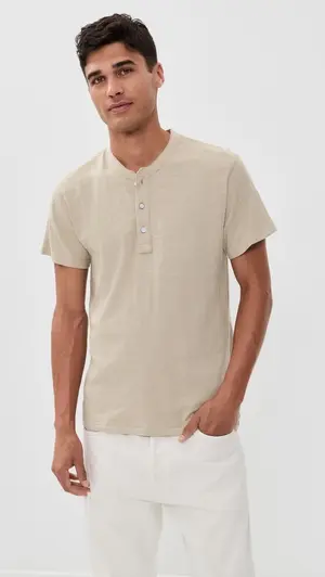 Rag & Bone Classic Flame Short Sleeve Henley Tee - Taupe