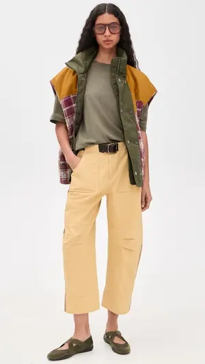 MARBELL Kate Vest Quilted Plaid Sleeveless With Funnel Neck - Red Smoothie