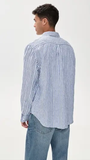 Madewell Long Sleeve Linen Top - Blue Stripe