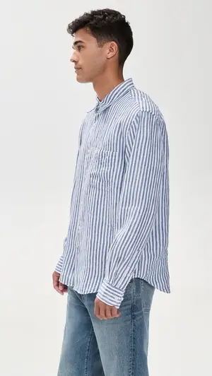 Madewell Long Sleeve Linen Top - Blue Stripe