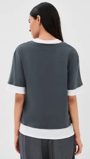 TWP Double Layered Tee - Charcoal/white
