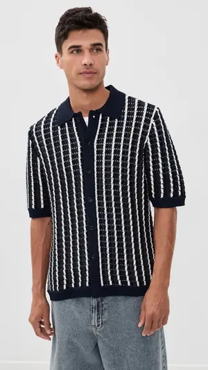 Rag & Bone Dalton Short Sleeve Crochet Shirt - Navml