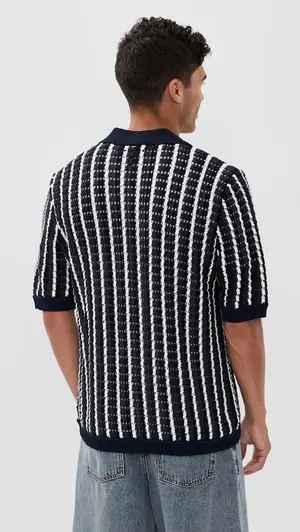 Rag & Bone Dalton Short Sleeve Crochet Shirt - Navml