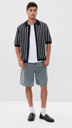 Rag & Bone Dalton Short Sleeve Crochet Shirt - Navml