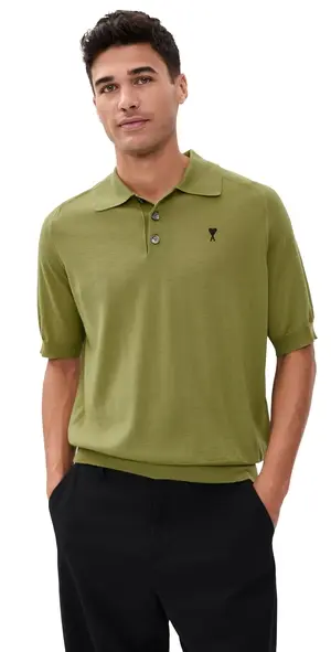 Ami Short Sleeve Sweater Polo - Matcha/noir