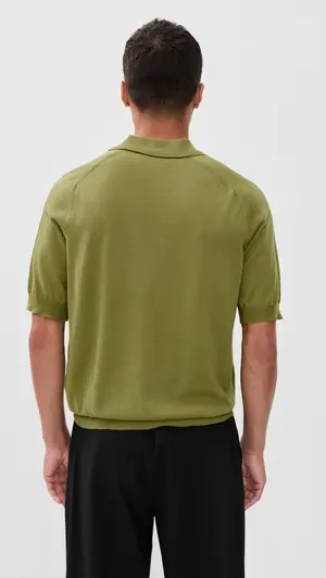AMI Paris Short Sleeve Sweater Polo - Matcha/noir