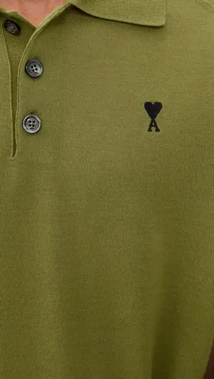 AMI Paris Short Sleeve Sweater Polo - Matcha/noir
