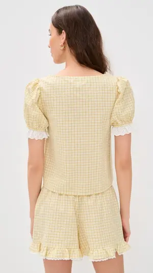WAYF Emma Plaid Seersucker V-neck Top