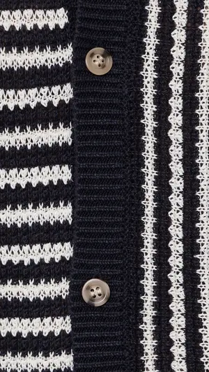 Onia Linen Crochet Button-up Sweater - Midnight/egret