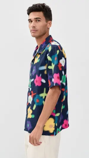 Howlin' Trippy Flowers Seersucker Printed Cocktail Shirt - Space