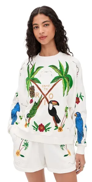 Farm Rio Embroidered French Terry Crewneck