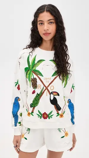 Farm Rio Embroidered French Terry Crewneck