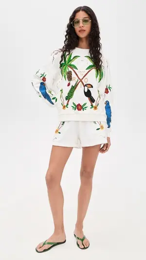 Farm Rio Embroidered French Terry Crewneck