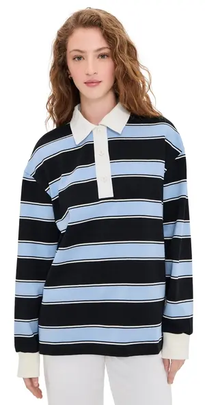 Closed Striped Rugby Shirt - Sky Blue