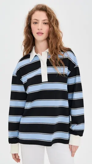 Closed Striped Rugby Shirt - Sky Blue